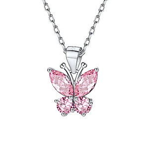 SILVERCUTE Pink Butterfly Pendant Necklace 925 Sterling Sterling Silver Cute Insect Animal Pendant & Chain for Women