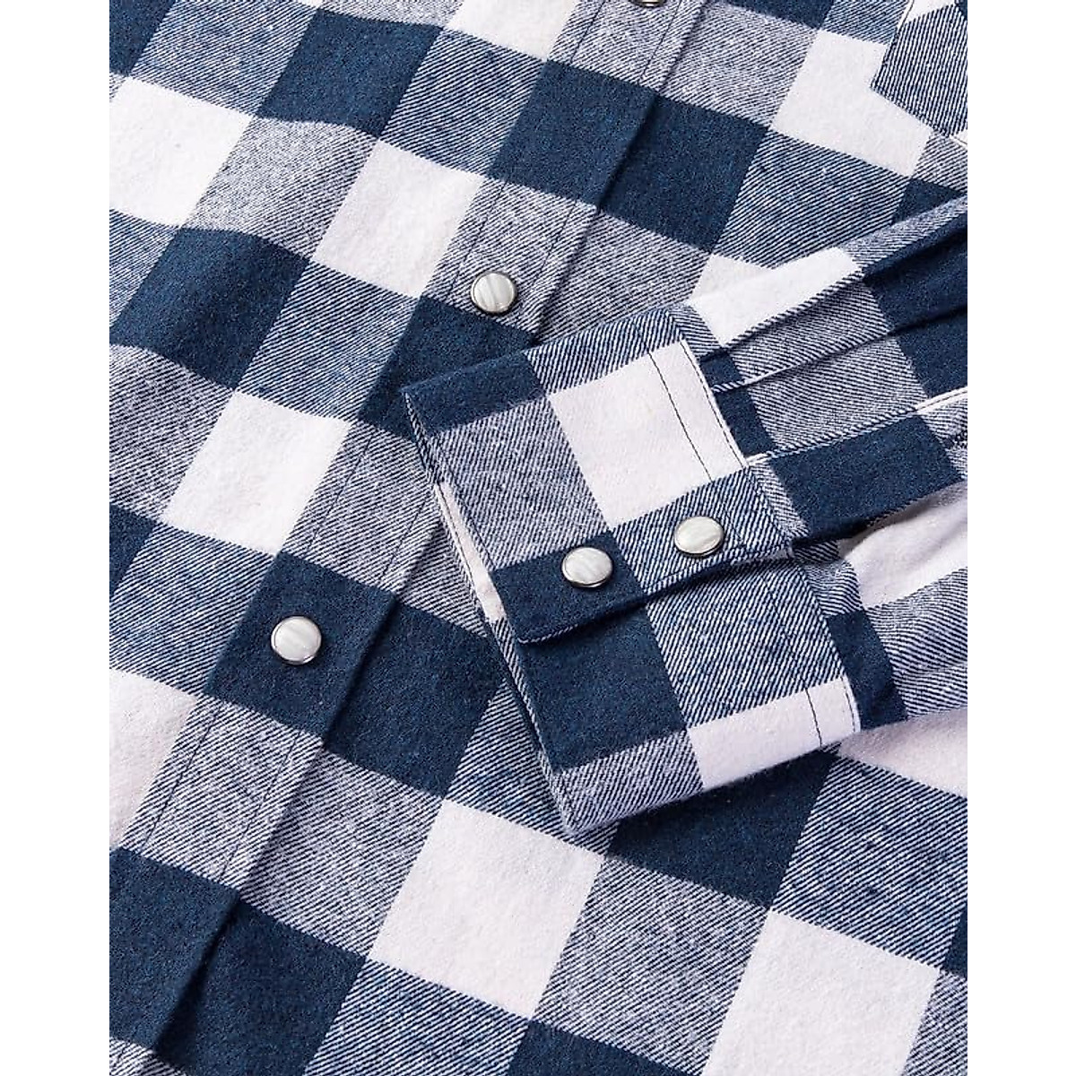 Snap Buttons Flannel Shirts for Men Regular Fit Mens Long Sleeve Shirt,Navy White MFL009,Large