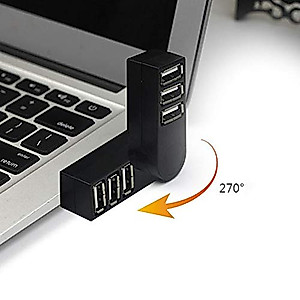 Acamifashion Mini Hub 3 Port 90 Degree USB 2.0 Data Hub Portable Rotating Splitter Adapter Hub for HDD Notebook Mac Black