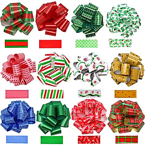 JOYIN 24 Pieces Wrap Ribbon Pull Bows (5" Wide); Easy and Fast Gift Wrapping Accessory, Bows, Baskets, Wine Bottles Decoration, Gift Wrapping and Decoration Present.