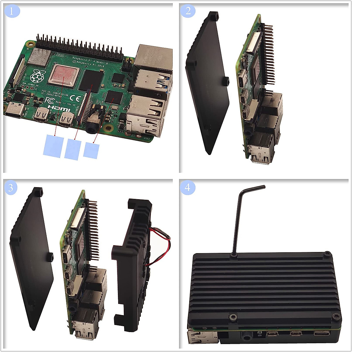 Raspberry Pi 4 Metal Case with Dual Fan, Raspberry Pi 4 Computer Model B Aluminum Alloy Passive Cooling Case Compatible with Raspberry Pi 4 Model B