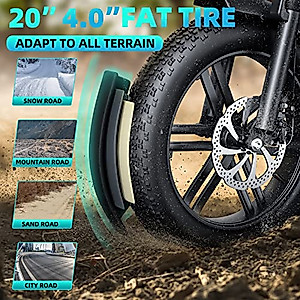 UDON VOLTSTEED Electric Bike, Peak 1000W Motor 48V 15Ah Removable Battery Ebike, 20" x 4.0 Fat Tire Electric Bicycles, 28MPH 30-80Miles Electric Bike, Shimano 7-Speed Electric Bike for Adults