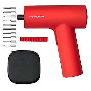 HOTO Cordless Screwdriver Set with Storage Bag, 3.6V Electric Screwdriver Rechargeable USB-C, 5 N.m Torque, 2000mAh Battery, LED Light & 10 Pcs Bits for Furniture/Electrical Repairs, Dazzling Red