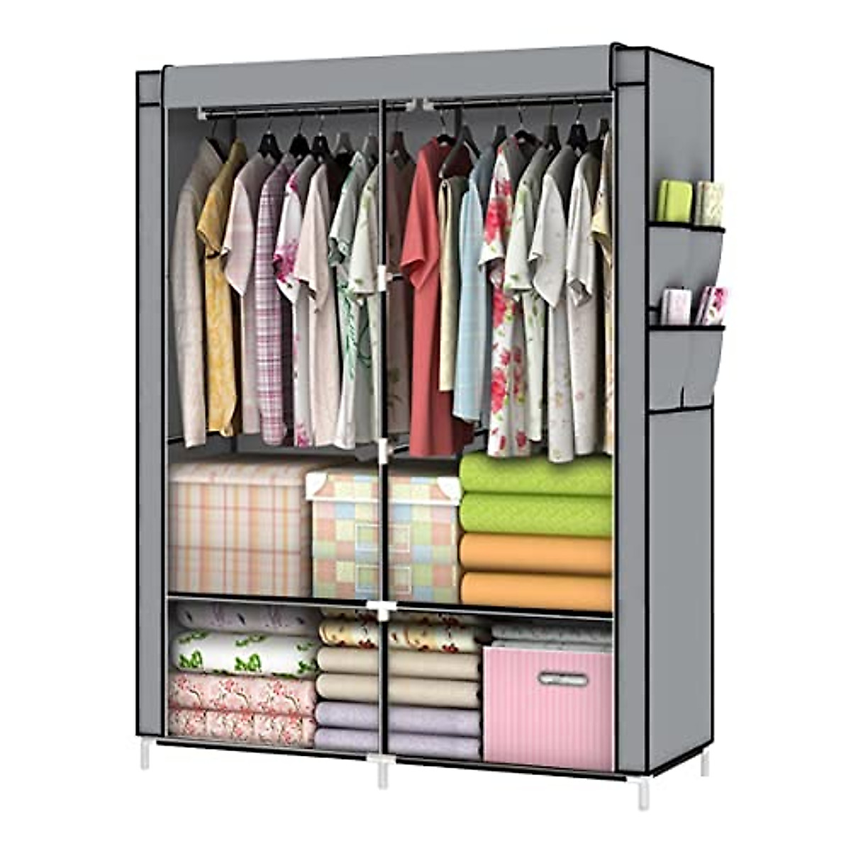 YOUUD Wardrobe Storage Closet Clothes Portable Wardrobe Storage Closet Portable Closet Organizer Portable Closets Wardrobe Closet Organizer Shelf Wardrobe Clothes Organizer Standing Closet Grey