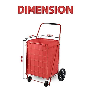 Juggernaut Carts Folding Shopping Cart, 110 lbs Capacity, Red Powder Coated Steel, Rubber Caster Wheels, Handle, Folds for Storage