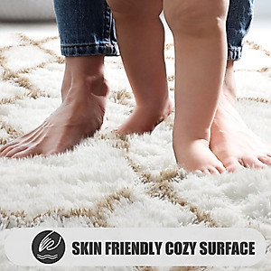 ONASAR Geometric Boho Area Rug for Living Room Bedroom, 4x6 White and Beige Rug, Shaggy Fluffy Area Rugs for Classroom, Dorm, Office, Playroom, Kids Room Decor, Nursery Rug Neutral, Soft Carpet