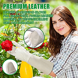 AIGEVTURE Rose Pruning Gloves Long Sleeve Thorn Proof,Rose Gardening Gloves for Men Women Long Gauntlet,Grain Cowhide Leather Green(Medium)