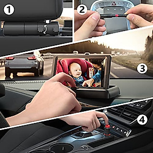 BABYMUST Baby Car Camera, 1080P Baby Car Mirror with Night Vision Function, 4.4”HD Wide Car Seat Mirror Camera to Observe Baby's Every Movement While Driving,Baby Car Monitor with 360°Fixable Camera