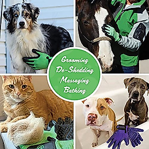 Handson Pet Grooming Gloves - Patented #1 Ranked, Award Winning Shedding, Bathing, & Hair Remover Gloves - Gentle Brush for Cats, Dogs, and Horses (Mono-Green, Medium) 1 Pair