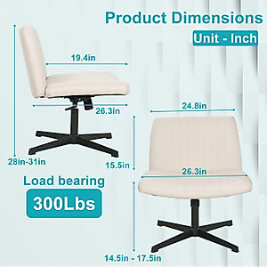 BestOffice Criss Cross Chair Comfy Armless Cross Legged Office Chair No Wheels Desk Chair Wide Adjustable Swivel Computer Task Vanity Chair for Reading, Computer Gaming, Home Office, Vanity (Beige)