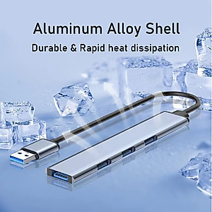 USB Hub, Aluminum 4-in-1 USB 3.0 Hub with 1 USB 3.0 Port and 3 USB 2.0 Ports USB Splitter Multiport Extender for Desktop Computer PC, PS4, Laptop, Surface Pro, Dell, HP, XPS, Flash Drive