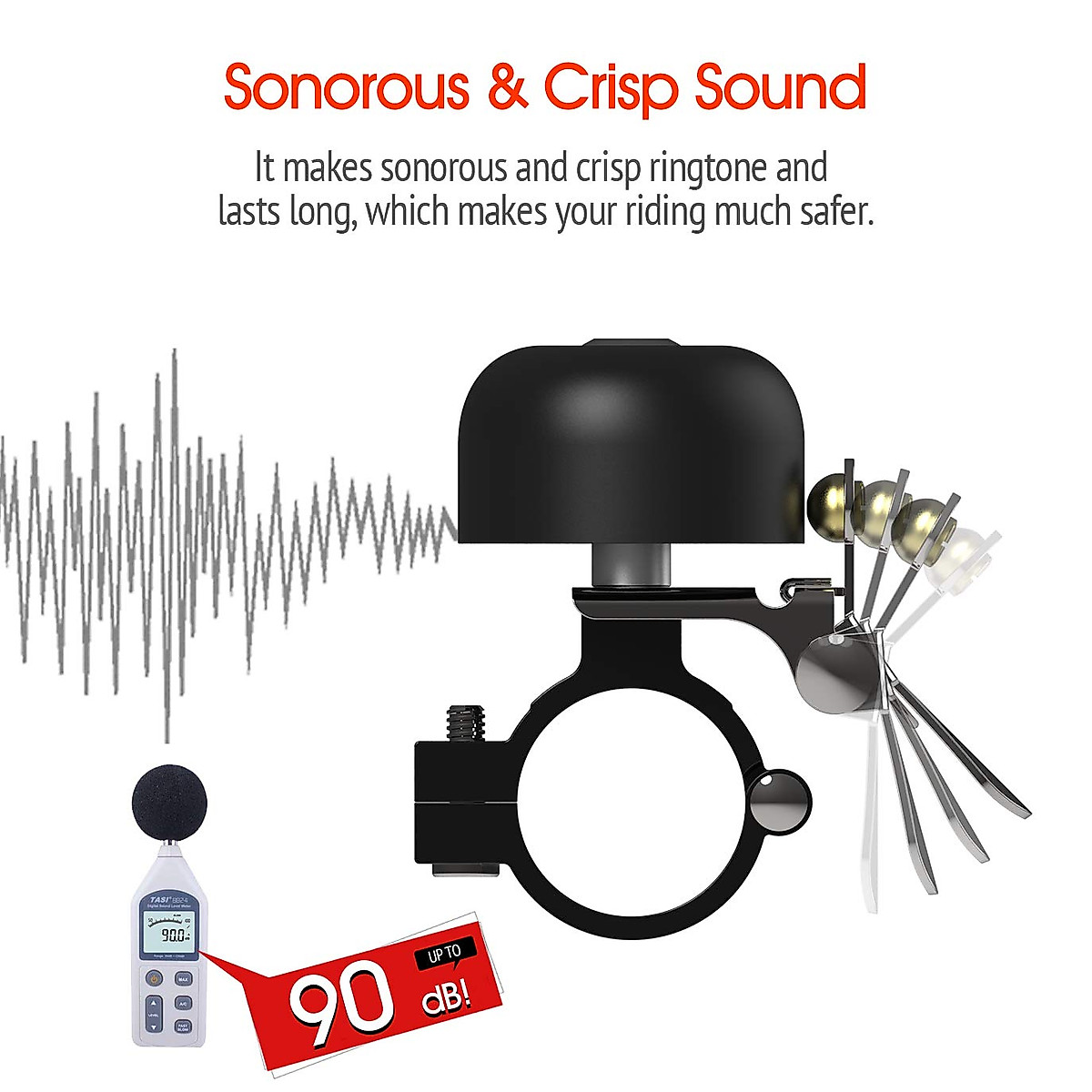 Bike Bell, Brass Bicycle Bell with Loud Long Sound Ringer for Adults and Kids, Road Bike and Mountain Bike Handlebars Cycling Accessories, Left and Right Hand Use