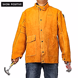 Welding Leather Jackets Flame-Resistant Heavy Duty Split Cowhide Leather Welder Jacket for Men & Women XX-Large, (Large, Brown)