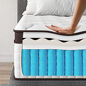 Kescas Queen Size Mattress, 12 Inch Hybrid Mattress with Memory Foam & Heavier Coils, Ergonomic Design for Pressure Relief, Medium Firm Feel
