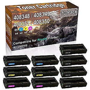 10-Pack (4BK/2C/2Y/2M) Compatible M C250FWB Color Toner Cartridge (High Capacity) Replacement for Ricoh M C250 (408348 408349 408351 408350) Printer Toner Cartridge