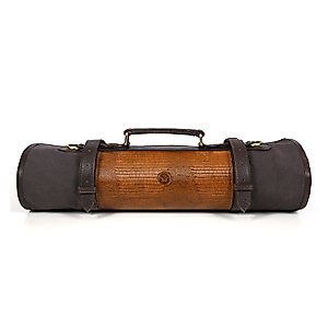 Leather Canvas Knife Roll Storage Bag Expandable 10 Pockets Detachable Shoulder Strap Travel-Friendly Chef Knife Case Roll By Aaron Leather Goods (Nelson, Canvas Leather)