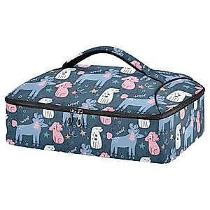 Kcldeci Insulated Thermal Food Carrier Insulated Casserole Carrier for Hot or Cold Food,Poodles on A Blue Insulated Tote Bag for Potluck Cookouts Parties Picnic,Lasagna Lugger