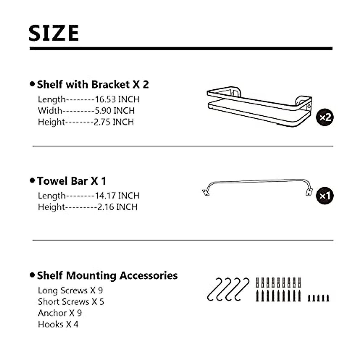 NOBLE DUCK Floating Shelves for Bathroom, Wall Mounted Storage Hanging Shelf for Kitchen, Home Decor(Set of 2)