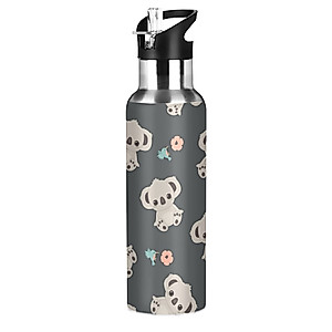 xigua Koala Water Bottle Stainless Steel Vacuum Insulated Water Bottle Standard Mouth Wide Handle Bottle with Straw Lid for Sports School Gym Outdoor,20 oz.