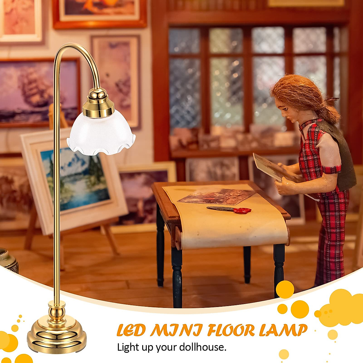 Miniature Dollhouse Lamp, 1/12 Scale Miniature Furniture LED Light Furniture Dollhouse Accessories, Dollhouse Lights Battery Operated for Dollhouse Decoration (2 Pcs)