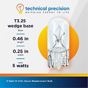 5 Watt Light Bulbs 12V Xenon Wedge Base T3.25 Replacement for Seagull Lighting 9732 Bulbs by Technical Precision - Sewing Machine Light Bulb - Under Cabinet Light Bulb - RV Cabinet Lights - 10 Pack