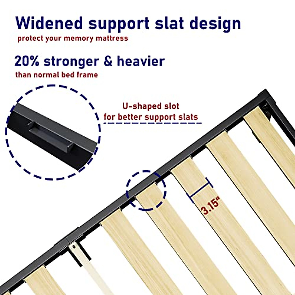 ZIYOO King Size Bed Frame 14Inches High 3 Inches Wide Wood Slats with 3500 Pounds Heavy Duty Support for Foam Mattress, No Box Spring Needed, Easy Assembly, Noise Free