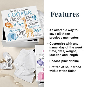 Let's Make Memories Personalized Baby's First Keepsake Box - Memento Storage - Memories Box - Nursery Décor - For Girls - 6" Hx12 Square