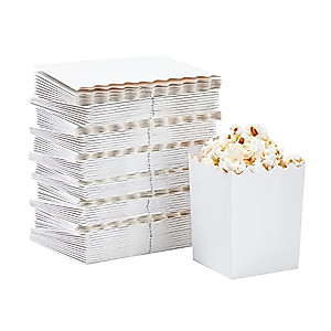 100 Pack Mini Popcorn Containers for Party Supplies, Bulk White Treat Boxes with Scalloped Edges for Movie Night Decorations (3 x 4 In)