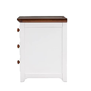 Flieks Wooden Nightstand with USB Charging Ports and Three Drawers,End Table for Bedroom,White+Walnut