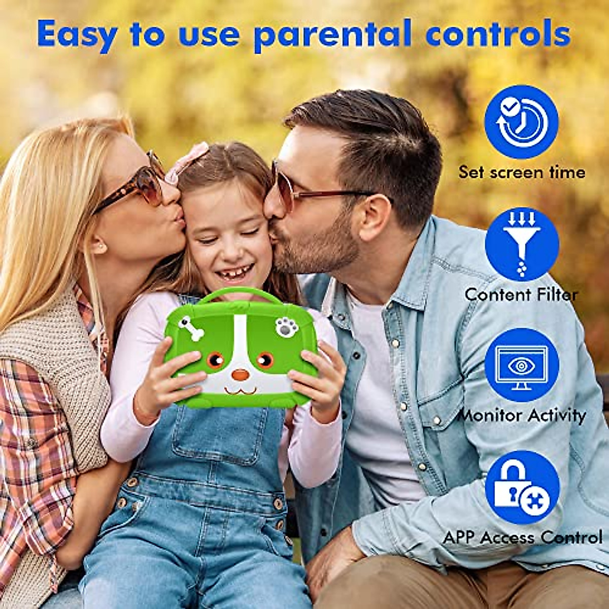 Padgene Kids Tablet 7 Inch,Android 9.0 Parental Control Kids Mode Pre-Installed WiFi Tablet Learning Games Camera IPS HD Display 1 GB+16GB with Kid-Proof Case (7 Inch, Green)