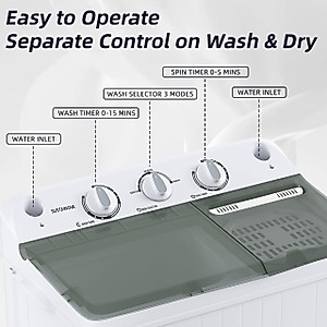 Sustainova Portable Washing Machine Twin Tub 9.9 Lbs Capacity, (7.7 Lbs) and Spinner(2.2 Lbs) Combo Mini Compact Laundry Washer for Home, Apartment, Camping, RVs and Dorms, Black/White