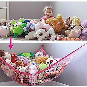 MiniOwls Toy Storage Hammock Plush Toy Organizer for Kids – Fits 20-30 Soft Teddies, Girl’s Bed or Playroom Decor (Pink, Large)