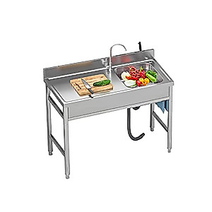 Outdoor utility commercial sink,Stainless Steel garage sink,kitchen sink with faucet,Industrial station sink,1 Compartment laundry & utility room sinks,Pet Wash Station,for Patio Restaurant. (Size :