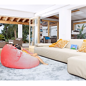 Bean Bag Chair Cover, Stuffed Animal Storage, Plush Toys Organizer Holder, Beanbag Chairs Cover for Kids Teans and Adults Super Soft and Comfortable Fabric X-Large with Handle and Zipper -Round Pink