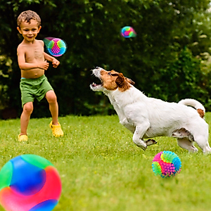 Sumind 4 Pieces Light Up Dog Balls Glowing Elastic LED Flashing Spike Pet Molar Light Color Balls Interactive Pet Toys for Cats Dogs Chewing Playing (2.2 Inch, 2 Styles)