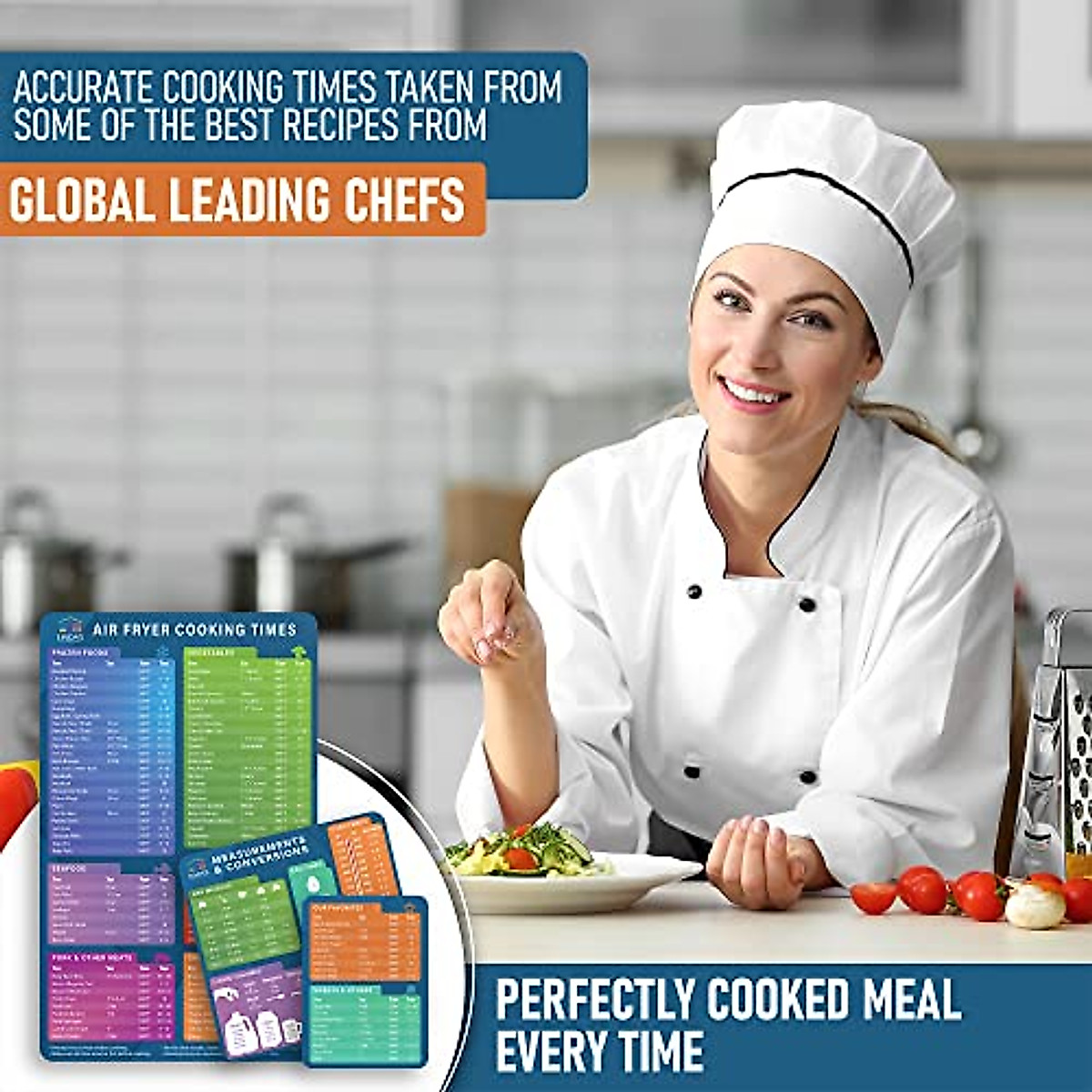 Air Fryer Magnetic Cheat Sheet Set by Linda’s Essentials - Air Fryer Cooking Times Chart Magnet, Quick Reference Guide for Cooking and Frying, Air Fryer Cooking Times Chart & Kitchen Conversions