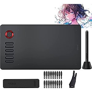 VEIKK A15Pro Graphics Drawing Tablet 10 x 6 Inch Digital Pen Tablet with 12 Shortcut Keys -1 Quick Dial and Battery-Free Passive Stylus,Supports Tilt Function,for Mac/Chrome/Windows/Linux/Android OS