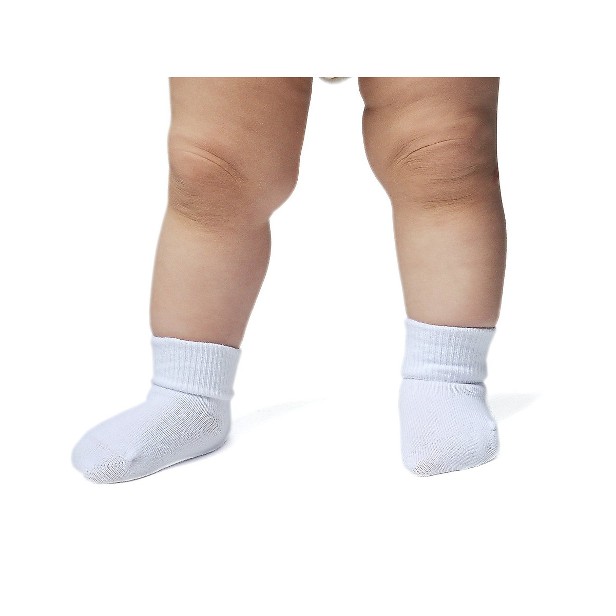 EPEIUS Unisex-Baby Socks Newborn Girl Seamless Turn Cuff Socks Cotton Rich Baby Boy Booties Socks White 6 Pair Pack,0-3 Months
