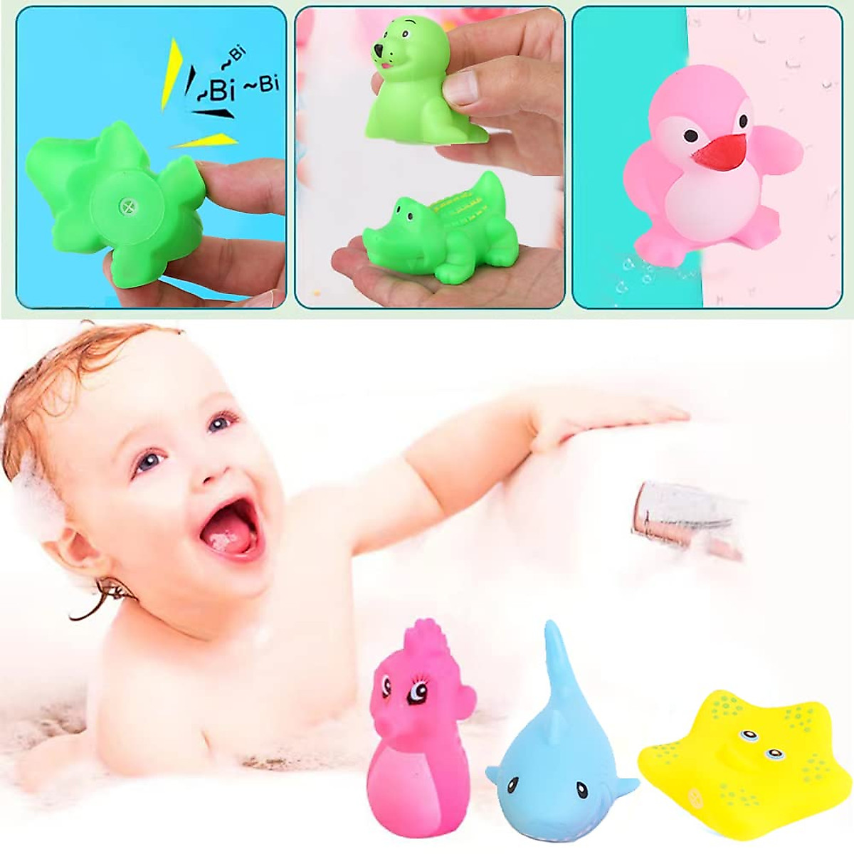 18 PCS Preschool Bath Toys Set for Toddlers Kids 1-3 2-4, Rubber Cute Sea Animals, Rubber Duck Toy for Infants 6-12 Months, Bathtub Toys for 1 Year Old,Baby Pool Floating Toy for Kids Party Decoration