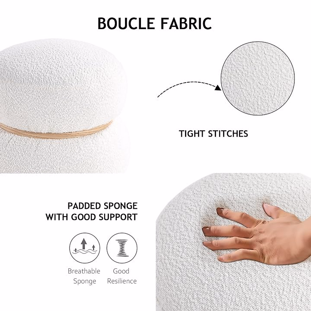 Get Set Style Round Ottoman with Soft Padded Seat, Multifunctional Vanity Chairs for Makeup, Upholstered Footrest Stool Ottoman Foot Stool for Living Room, Bedroom (White)