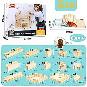 Wooden Marble Run for Kids Ages 4-8, 80 Pieces Wood Building Blocks Toys and Construction Play Set, Marble Track Maze Game STEM Learning Toys Gifts for Boys Girls (80pc Set)