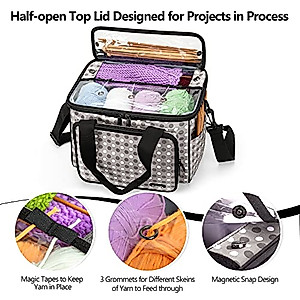 Teamoy Crochet Bag,Knitting Bag Yarn Tote with Compartments for Knitting Needles, Crochet Hooks, Knitting Project and Accessories, Bag Only, Gray Dots