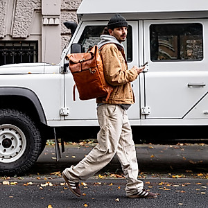 BERLINER BAGS Vintage Leather Backpack Utrecht XL, Large Waterproof Bookbag for Men and Women - Brown…