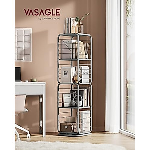 VASAGLE 4-Tier Rotating Bookshelf, Bookcase with Bookends for Small Spaces, Corner Shelf, Steel Frame, Dove Grey ULLS127G36