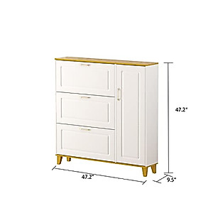 AIEGLE Shoe Cabinet with 3 Flip Drawers & Locker, Floor Shoe Storage Organizer Wood Shoe Rack for Entryway Halloway Living Room, White (3 Flip Drawers & Locker)