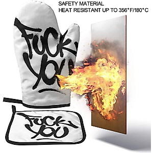 HENGE Font Graffiti Fuck You Oven Mitts and Pot Holders Sets of 2,Resistant Hot Pads,Flexible Cooking Oven Gloves for Microwave BBQ Cooking Baking Grilling