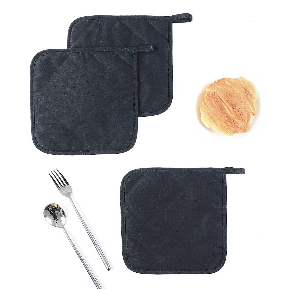 Anyi 100% Cotton Pot Holders, Kitchen Basic Potholder Heat Resistant, Terry Pot Holder Set for Cooking and Baking, Set of 3