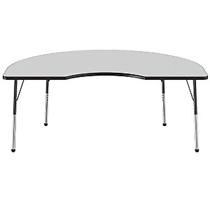 Factory Direct Partners 10087-GYGN Kidney Activity School and Office Table (48" x 72"), Standard Legs with Ball Glides, Adjustable Height 19-30" - Gray Top and Black Edge