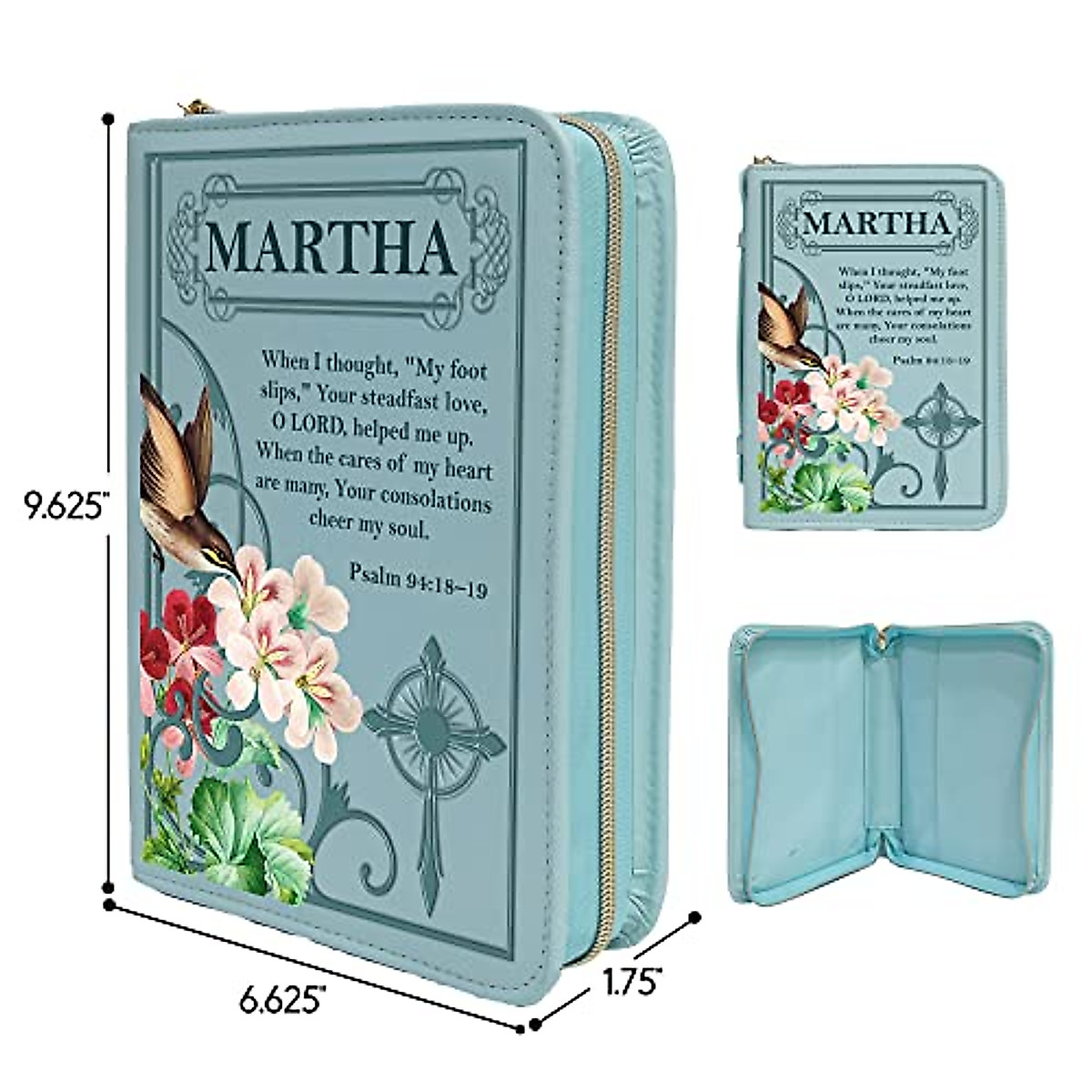 9.6x6.6 Inch Personalized Bible Cover, Custom Bible Cover – Personalized Leatherette Bible Cover and Carrying Case with Handle, Womens Bible Case - Teal (Design 5)