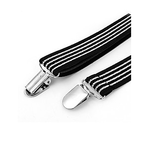 Allegra K Men's Elastic Clip-On Adjustable 1 Inch Wide Y Back Stripes Suspender Black White